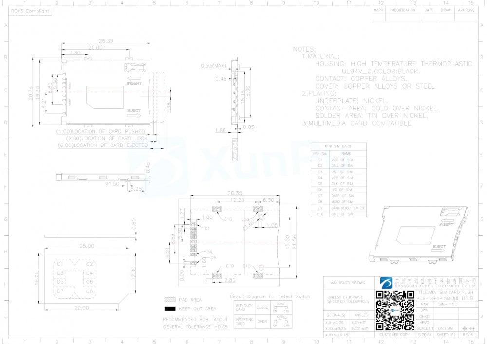 XUNPU SIM-115C technical drawing page 1