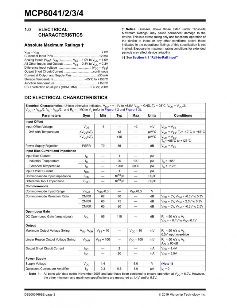 MCP6044 technical document page 2