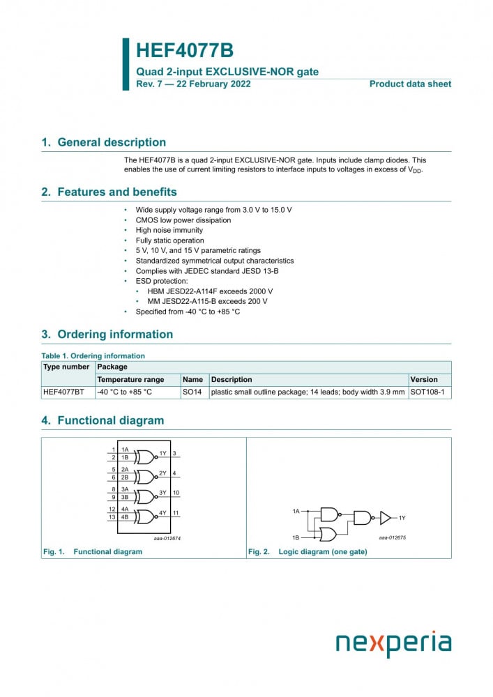 HEF4077BT datasheet page 1