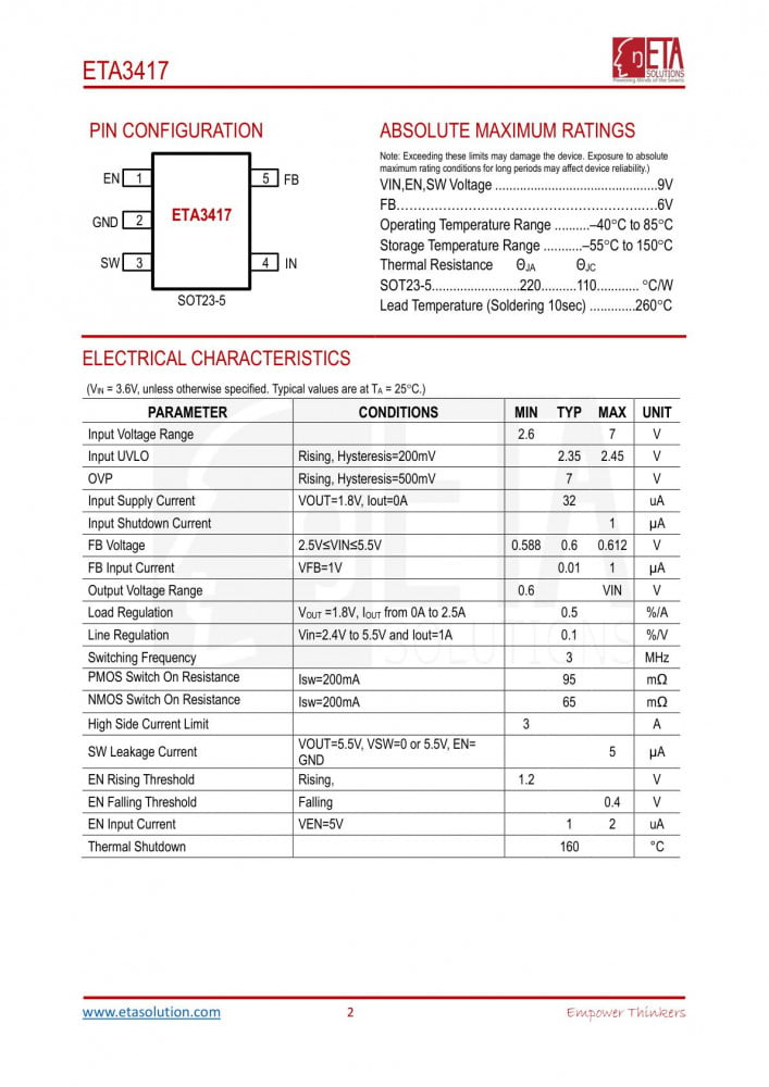 ETA3417S2F datasheet page 2