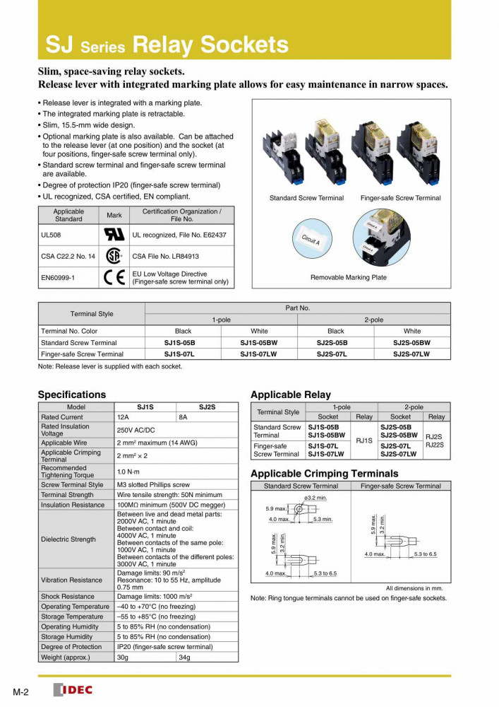 IDEC SJ series relay socket documentation page 1