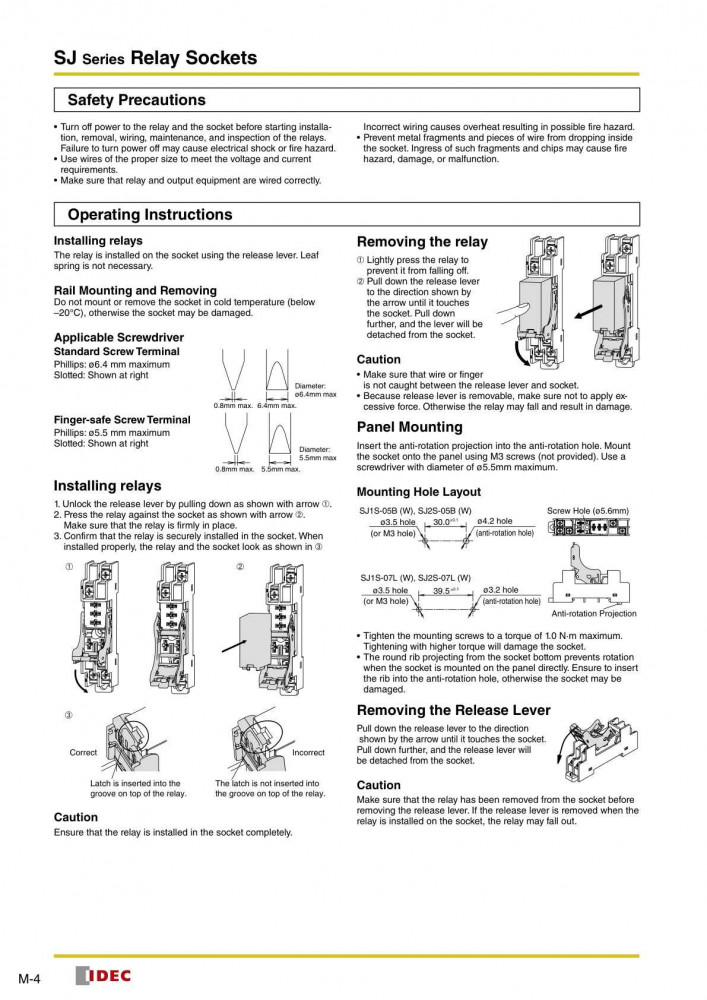 IDEC SJ series relay socket documentation page 3