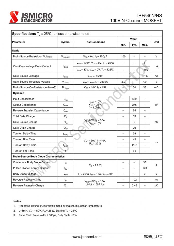 IRF540NS-JSM datasheet page 2