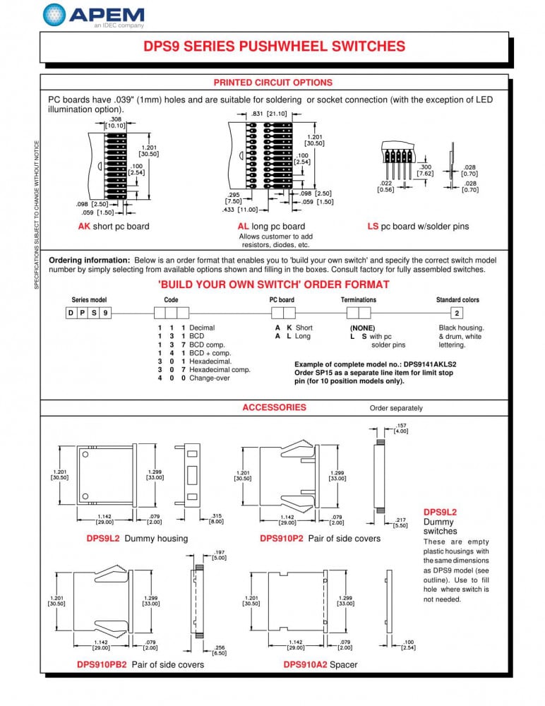 APEM DPS9 datasheet page 3