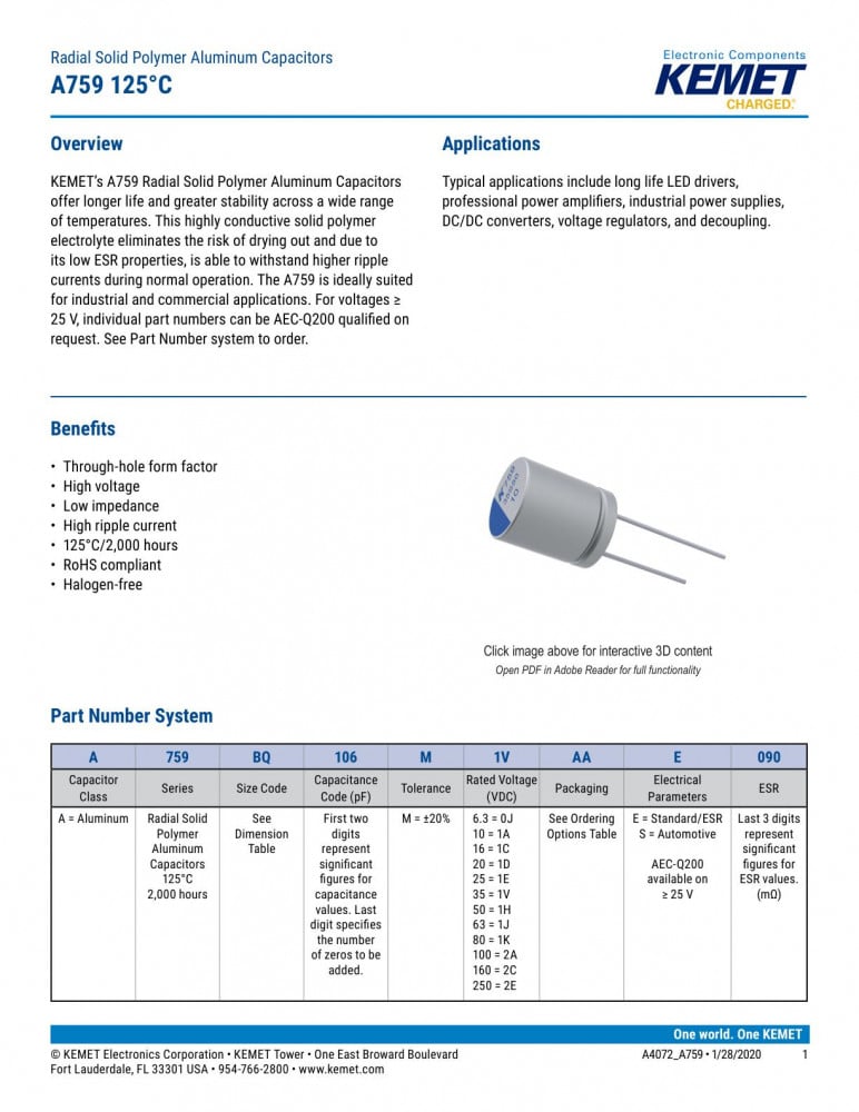 KEMET A759 datasheet page 1