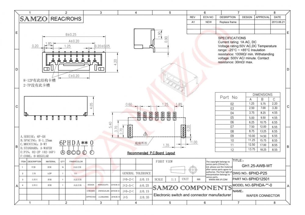 SAMZO 6PHDA040 technical drawing page