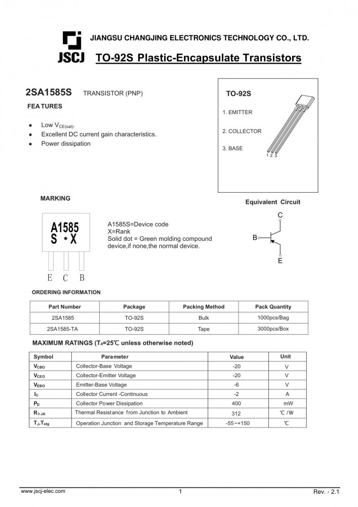 2SA1585S datasheet page 1