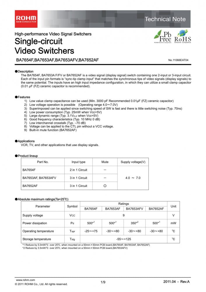 BA7653AFV-E2 datasheet page 1