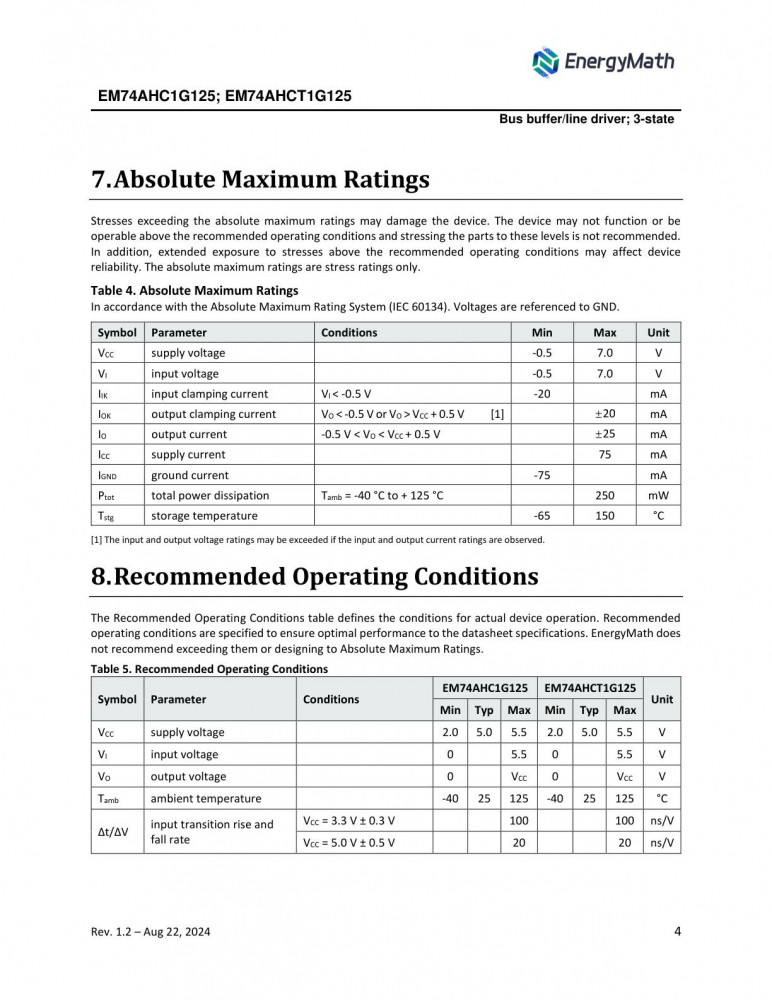 EM74AHC1G125GV datasheet page 4