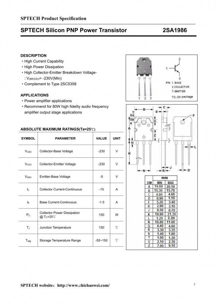 2SA1986 SPTECH datasheet page 1