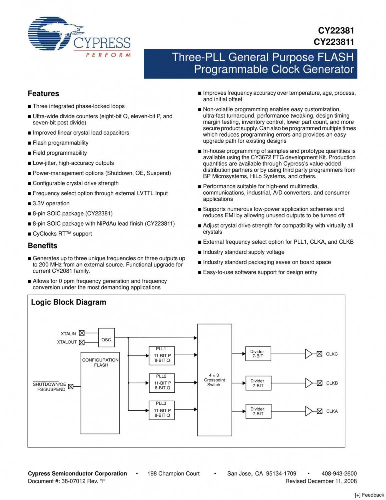 CY22381FXIT datasheet page 1