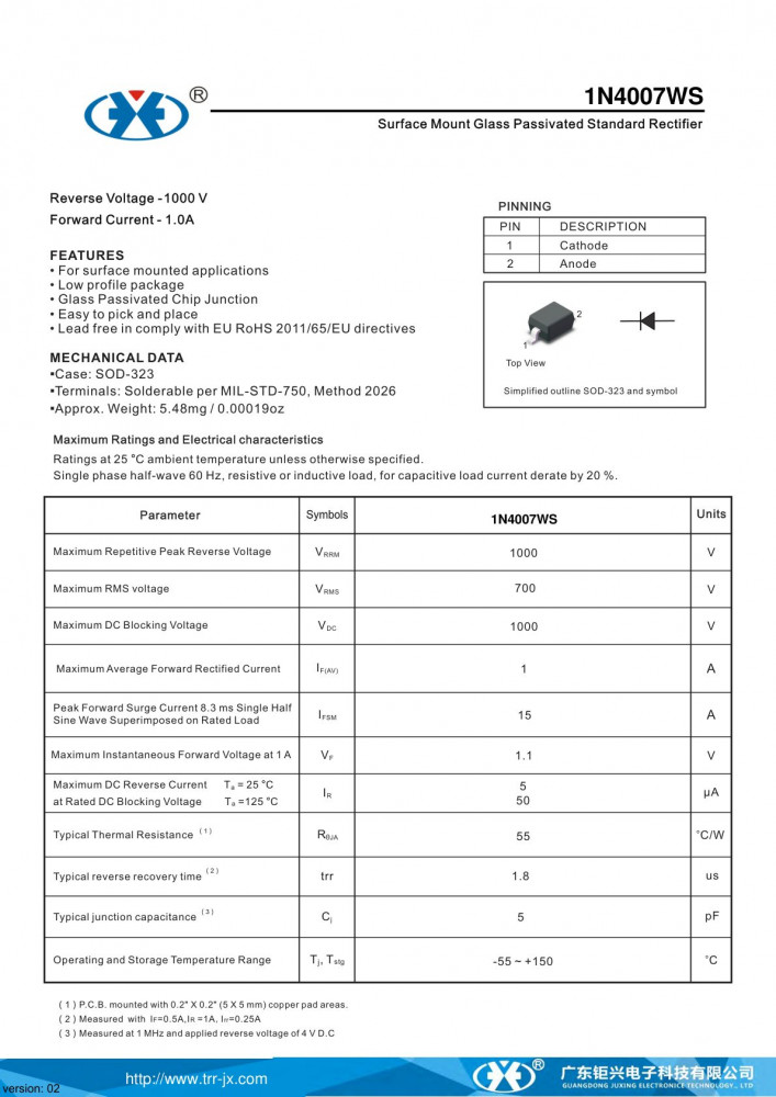 1N4007WS datasheet page 1