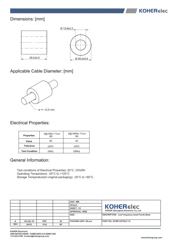 AFBR132729LF-12 mechanical drawing and electrical specification