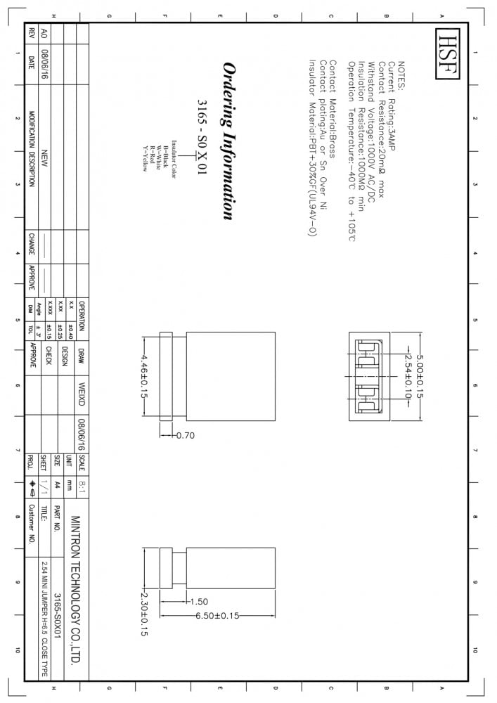 MINTRON 3165-S0B01 technical drawing