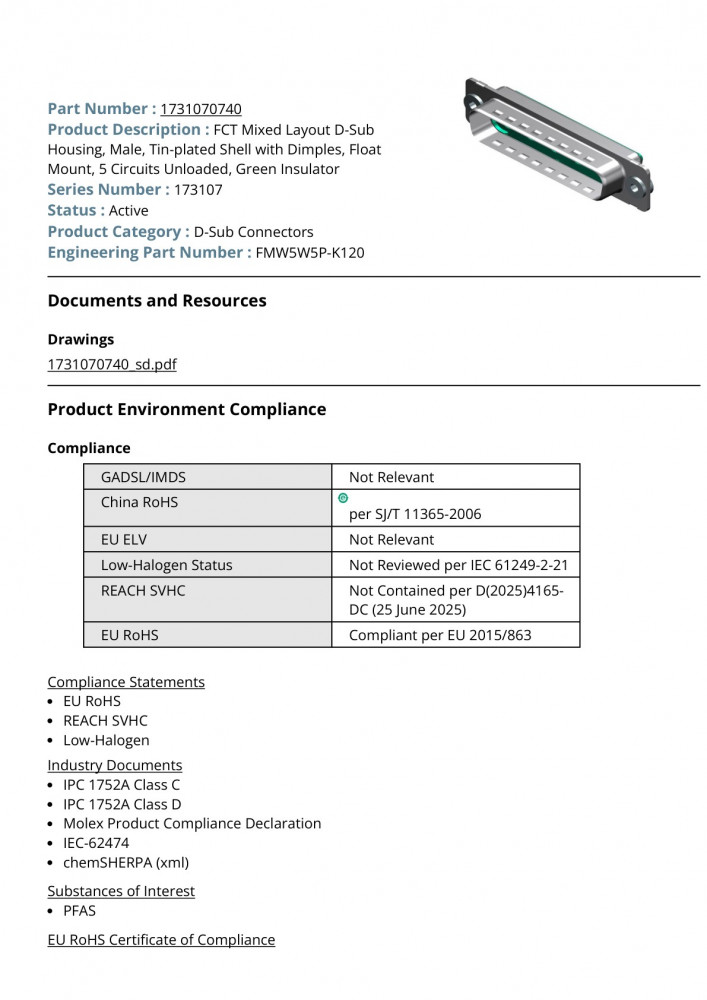 MOLEX 1731070740 drawing preview, page 1
