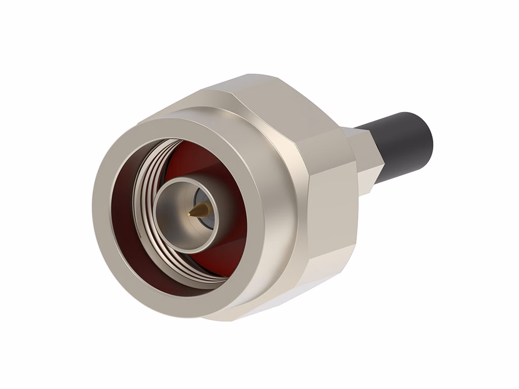 N Jack, Straight, Bulkhead Receptacle, PCB, Edge Mount, with Jam Nut and Lockwasher, Brass Body, Nickel (Ni) Plated, Tray, 50 Ohms
