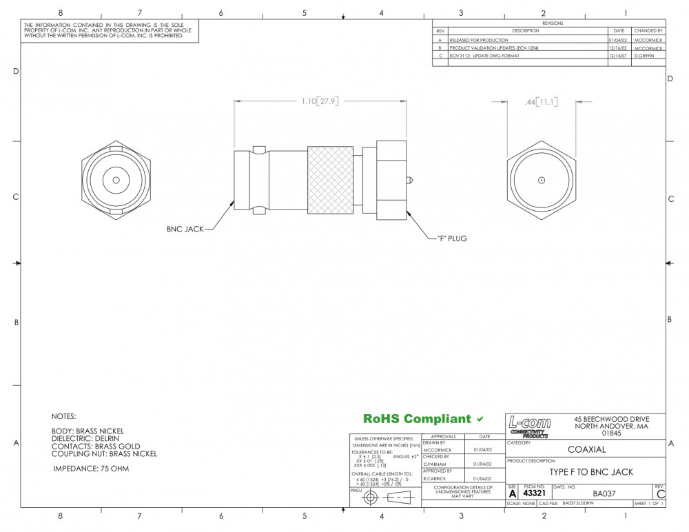 L-com BA037 technical document page