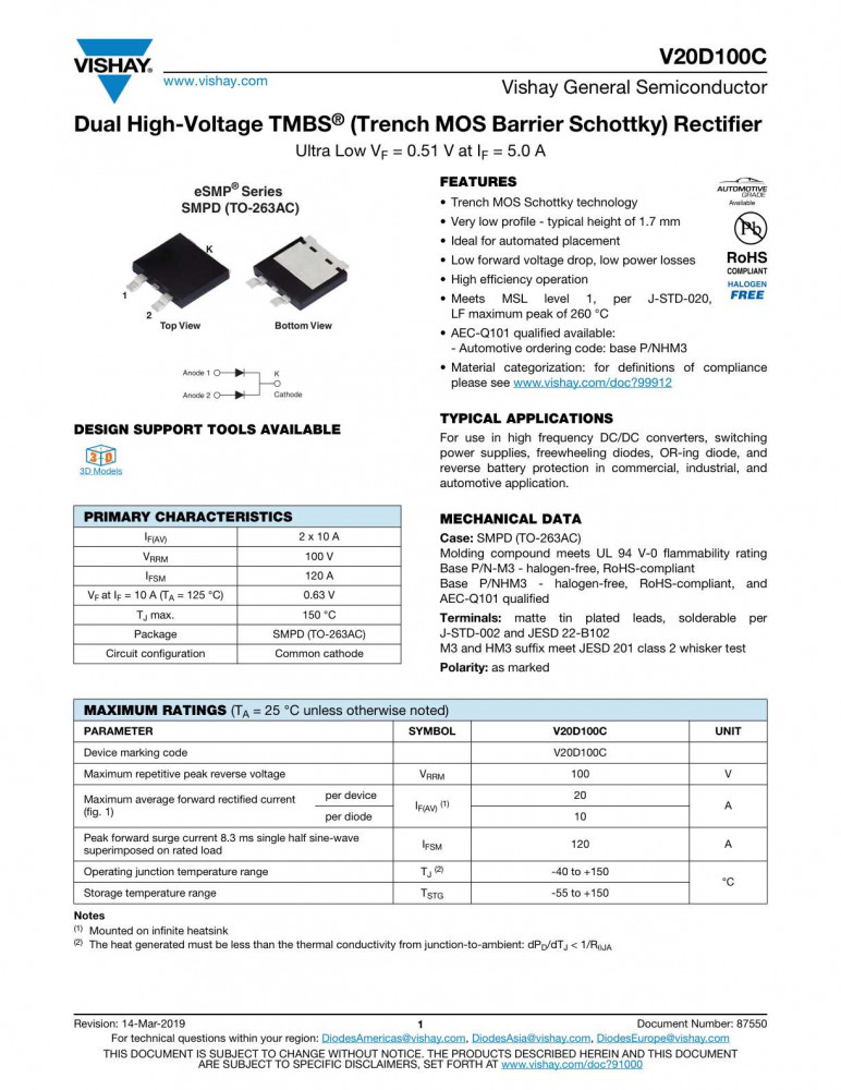 V20D100C datasheet page 1