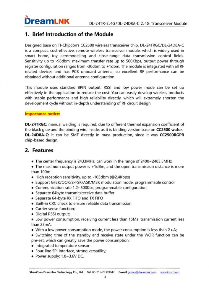 DL-24TR-2.4G datasheet page 3