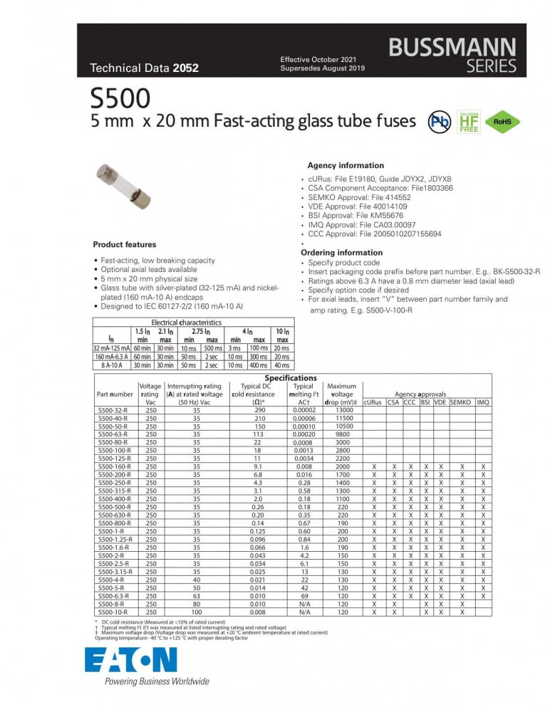 EATON S500 fuse datasheet page 1