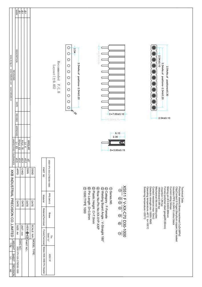 XKB Connection X5511FV-02-C70D30-1000 technical drawing