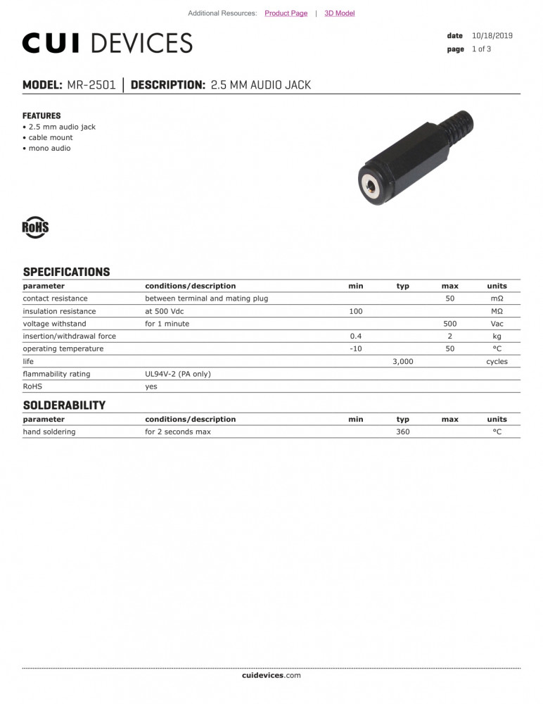 MR-2501 technical document page 1
