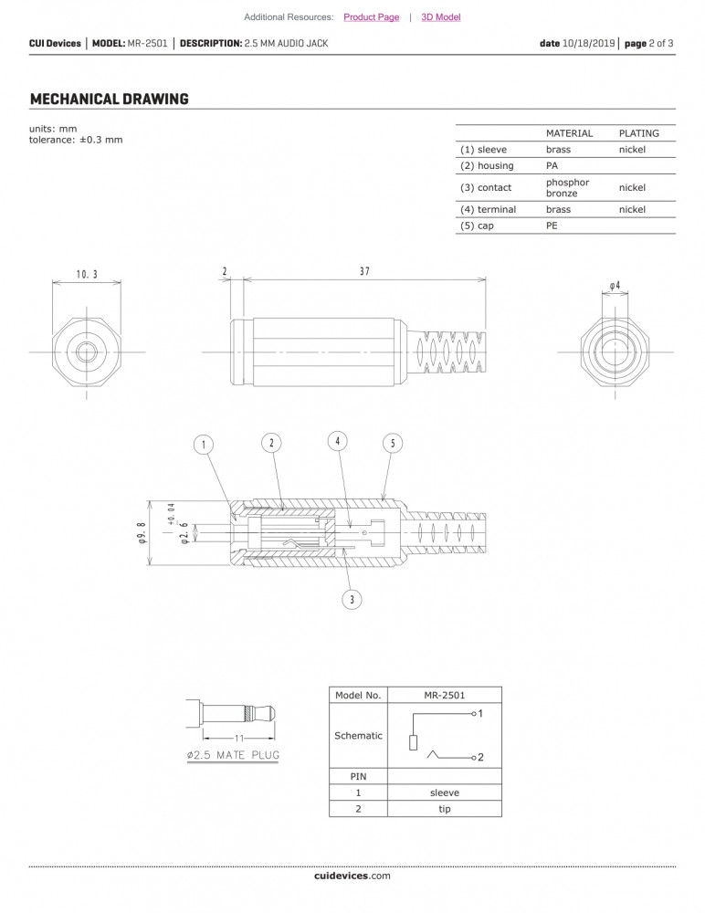 MR-2501 technical document page 2
