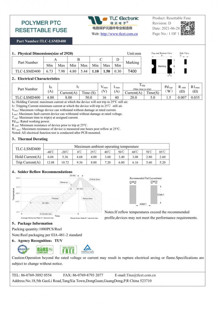 TLC-LSMD400 official datasheet preview