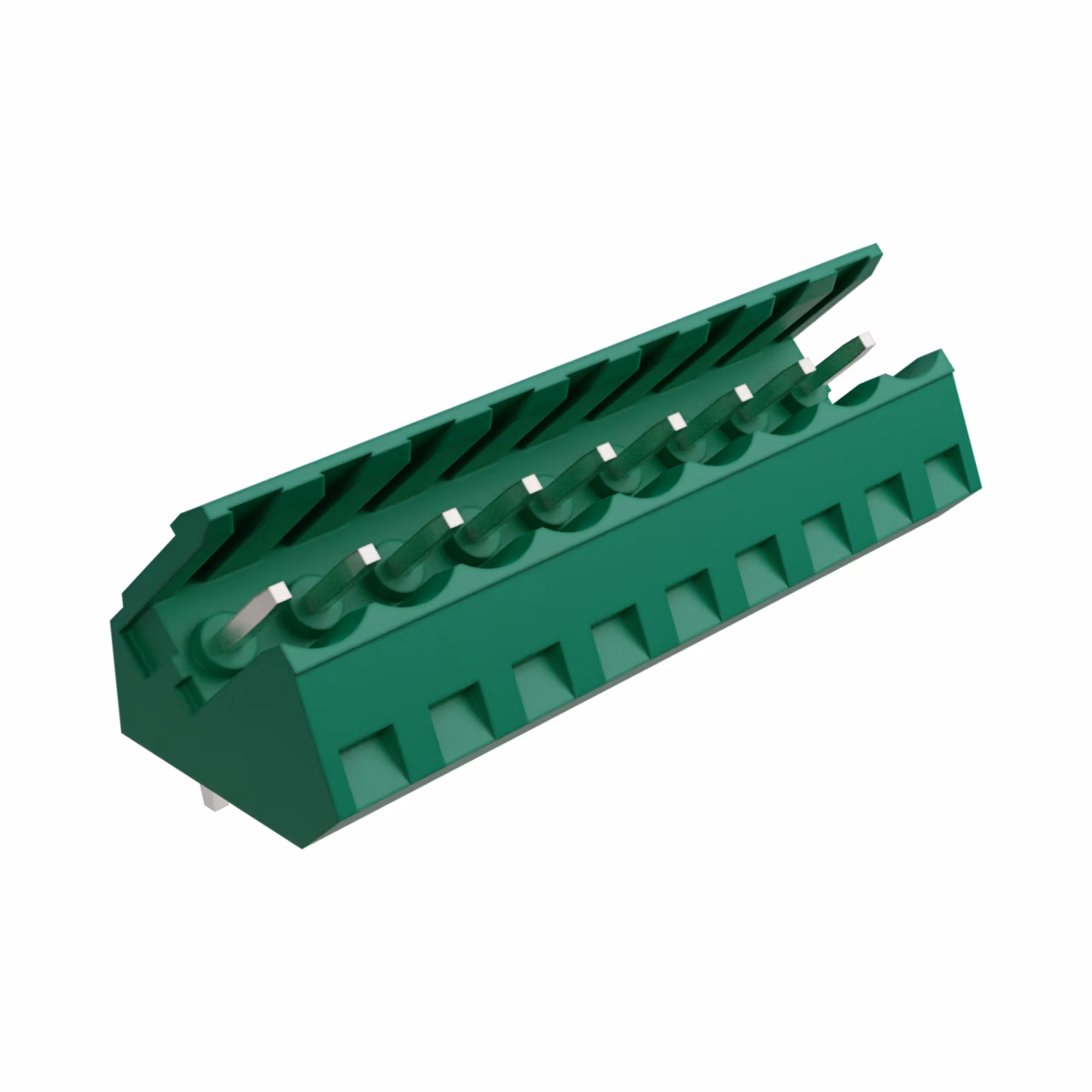 5.00mm Pitch Eurostyle 45° Angle PCB Header, Open Ends, 9 Circuits, Green for sale