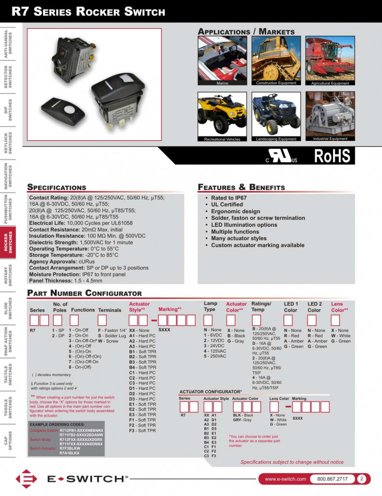 E-Switch R7 Series documentation page 1
