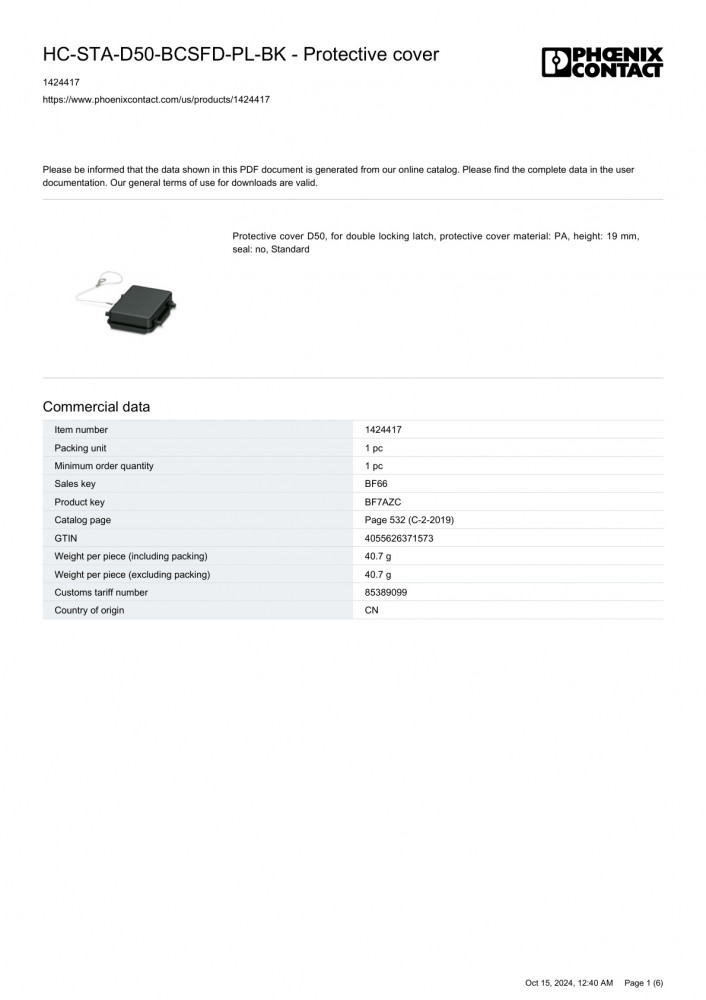 Phoenix Contact 1424417 catalog page 1