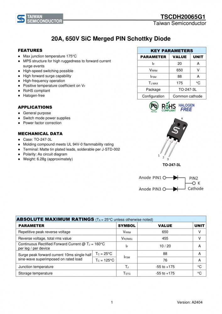 TSCDH20065G1 datasheet page 1