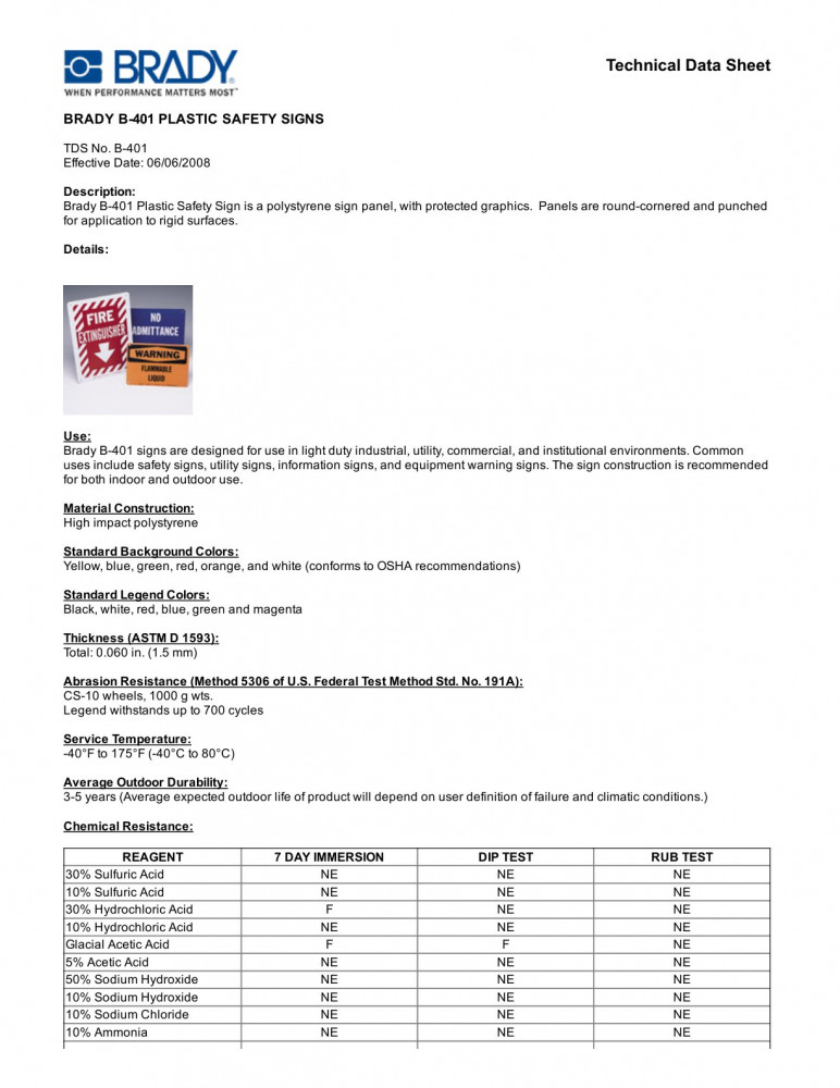 Brady B-401 technical document page 1