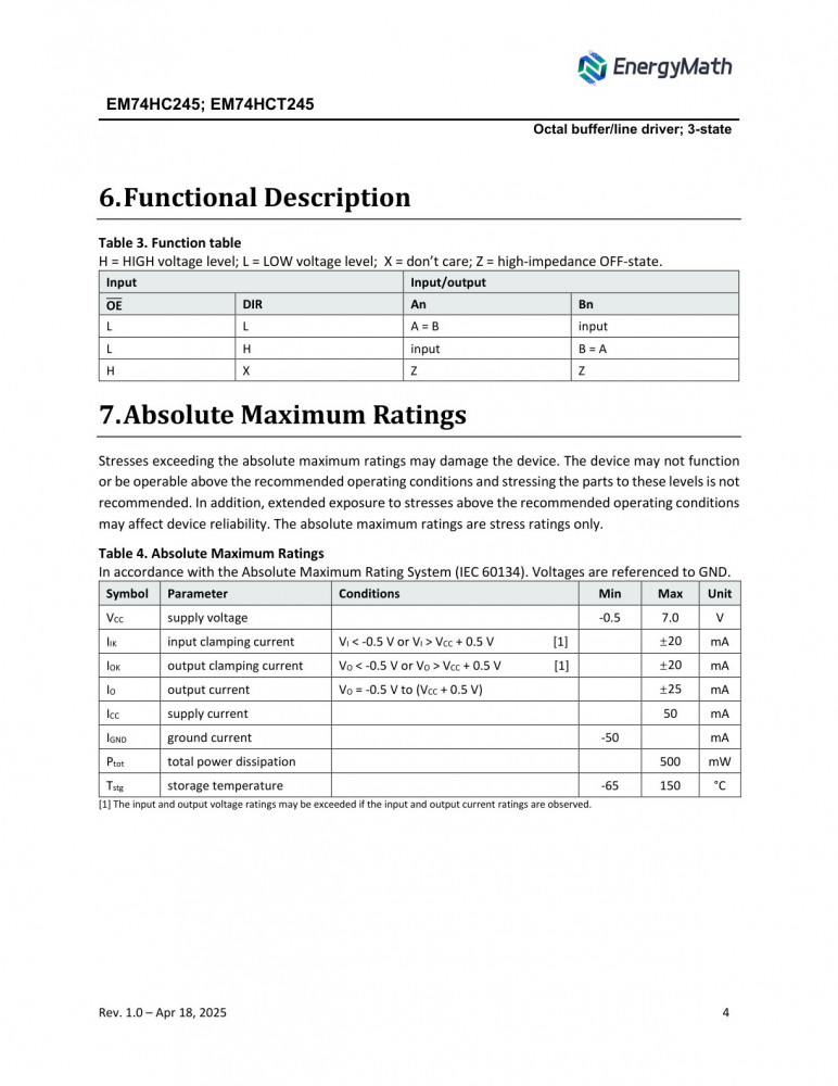 EM74HC245PW datasheet page 4