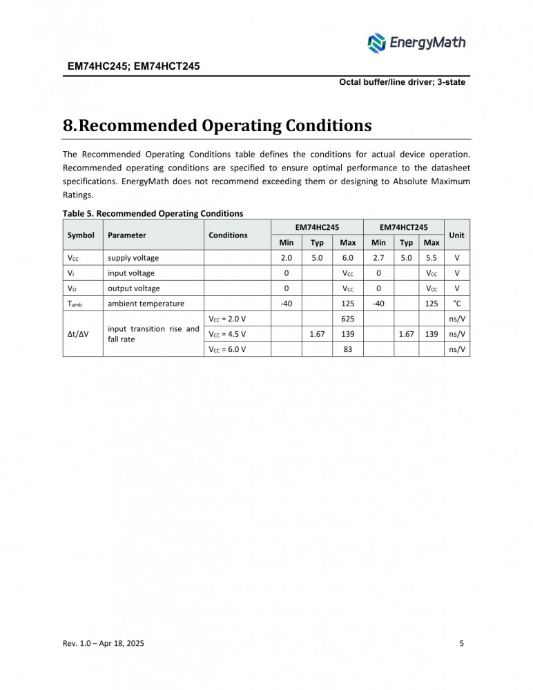 EM74HC245PW datasheet page 5