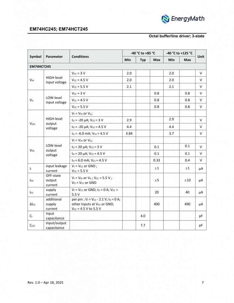 EM74HC245PW datasheet page 7