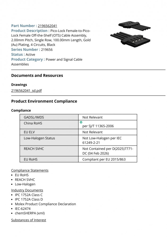 MOLEX 2196562041 drawing preview, page 1