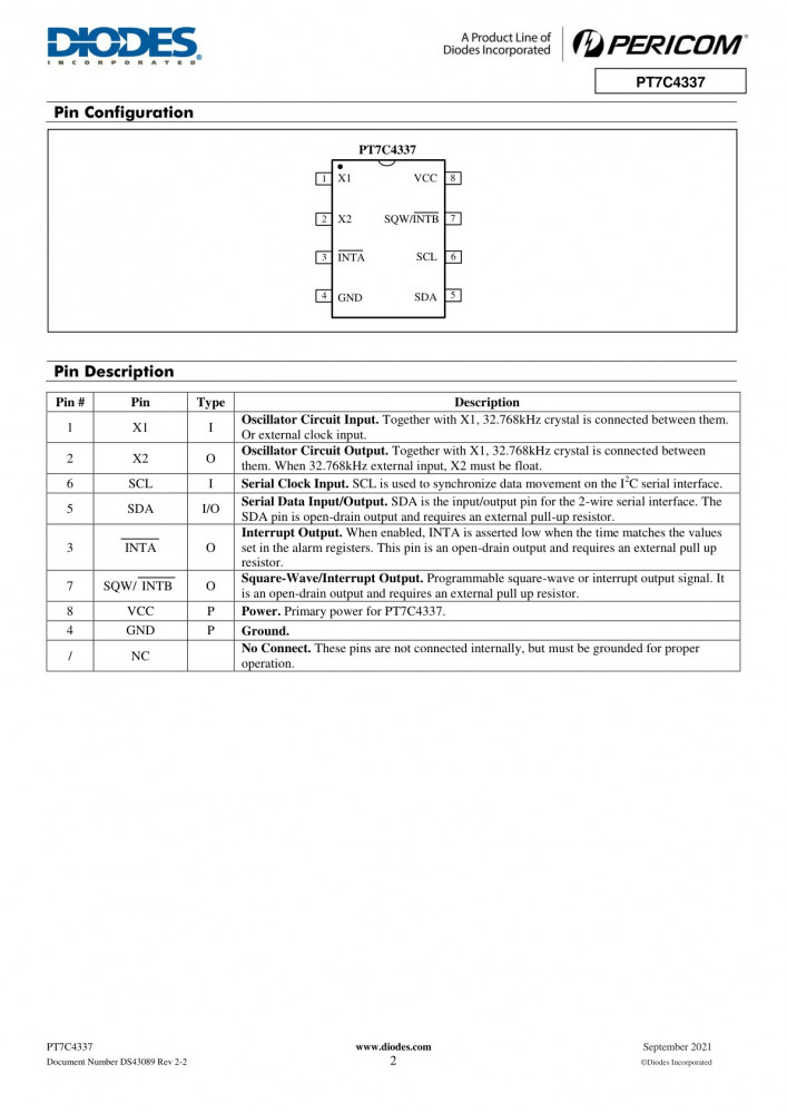 PT7C4337 datasheet page 2
