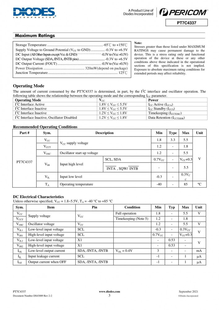 PT7C4337 datasheet page 3