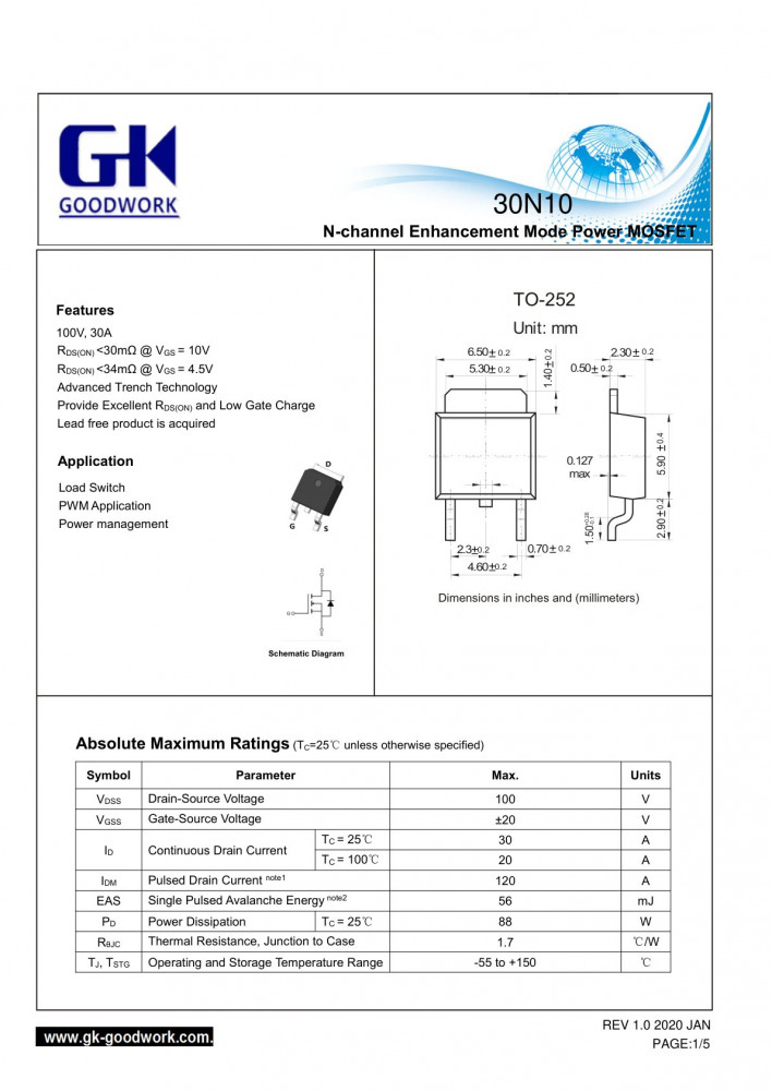 GOODWORK 30N10 technical document page 1