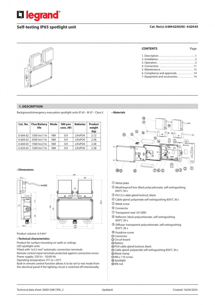 Legrand 660463 technical document, page 1