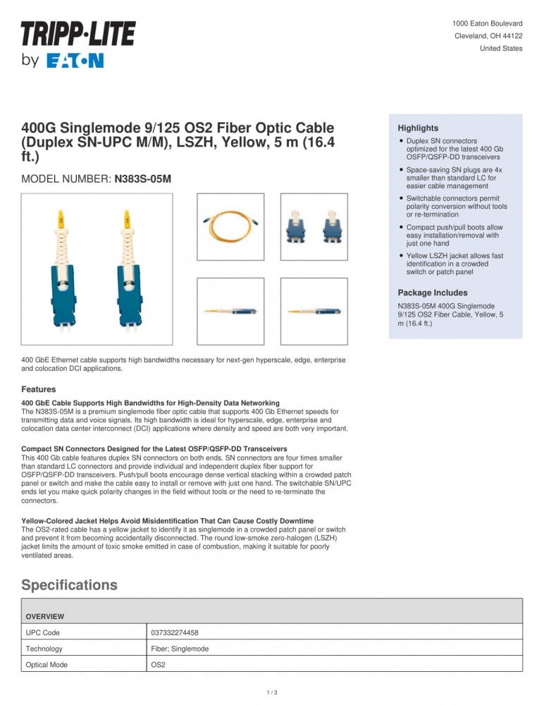 EATON N383S-05M technical document page 1