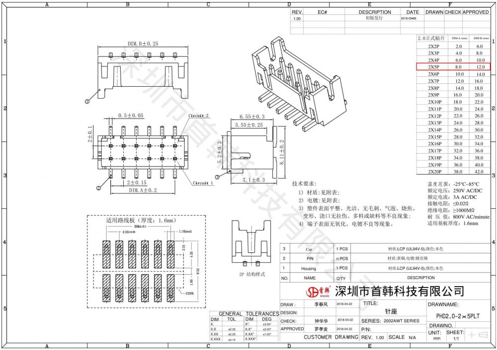 PHD2.0-2x5PLT specification page 1