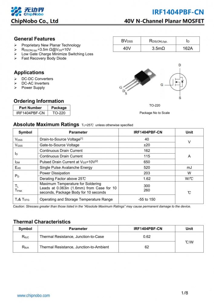 IRF1404PBF-CN datasheet page 1