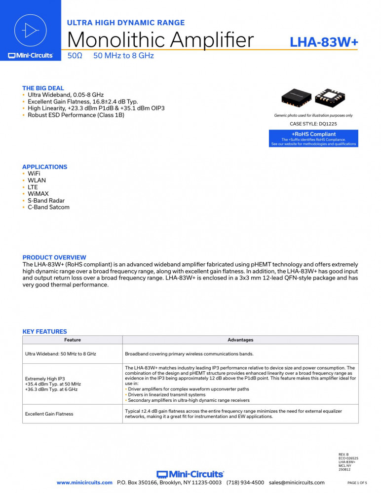 LHA-83W+ datasheet page 1