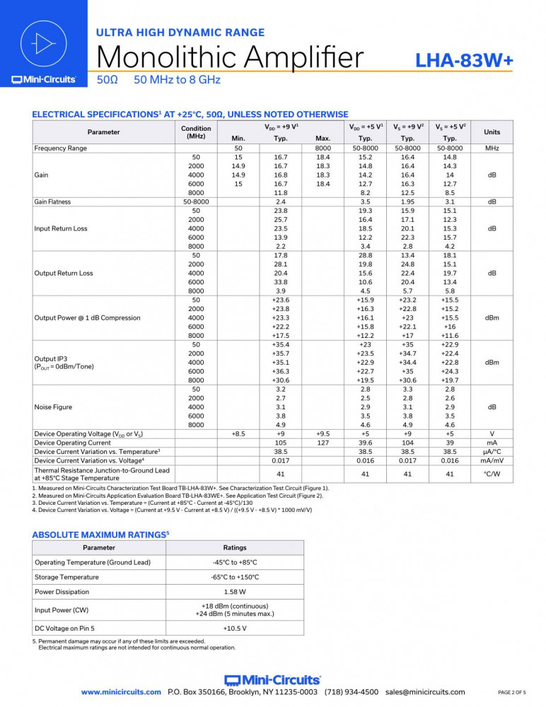 LHA-83W+ datasheet page 2