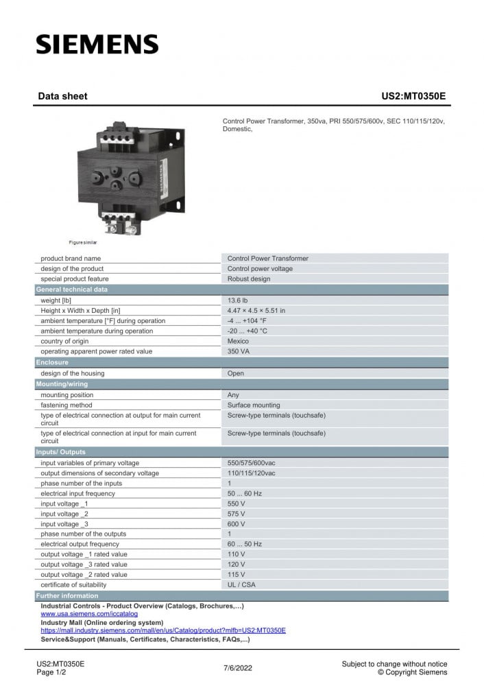 SIEMENS MT0350E technical document page 1