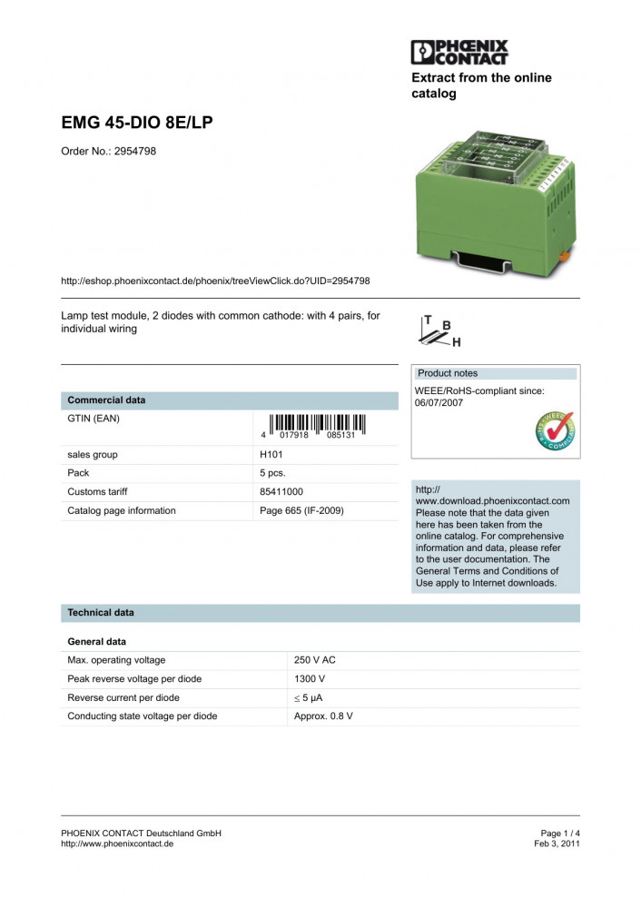 Phoenix Contact 2954798 product documentation page 1