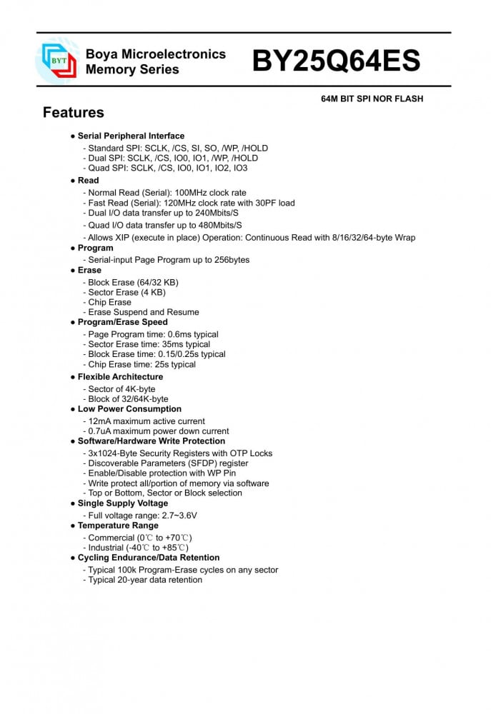 BY25Q64ES datasheet page 1