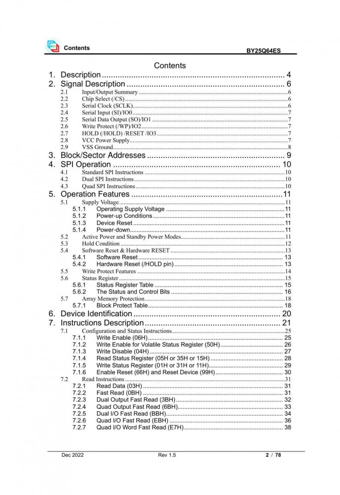 BY25Q64ES datasheet page 2